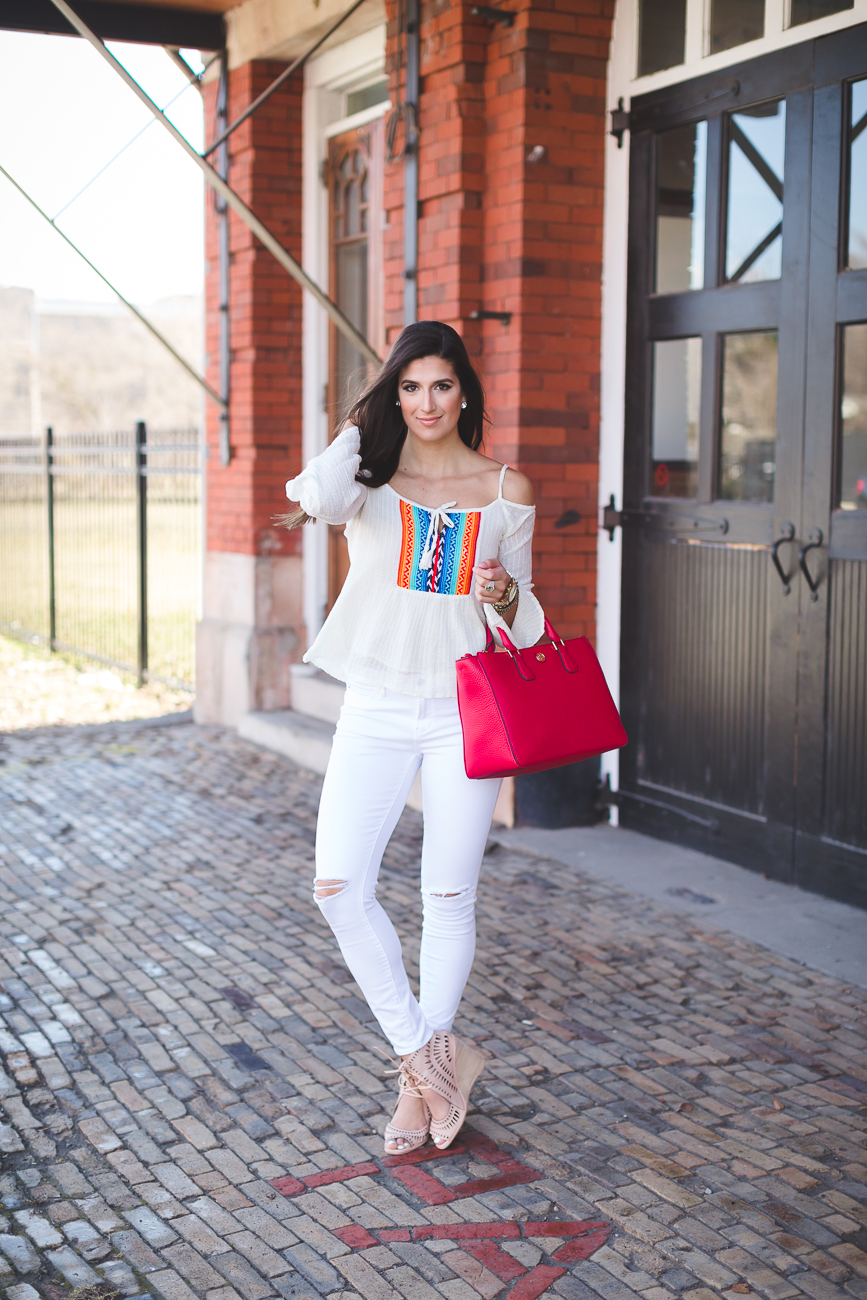 Embroidered Cold Shoulder Top | A Southern Drawl