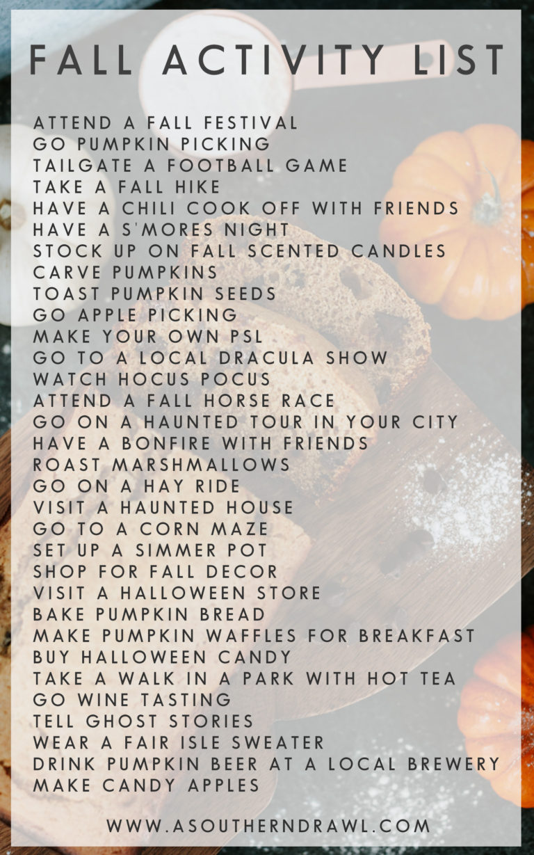 2019 Fall Activity List | A Southern Drawl